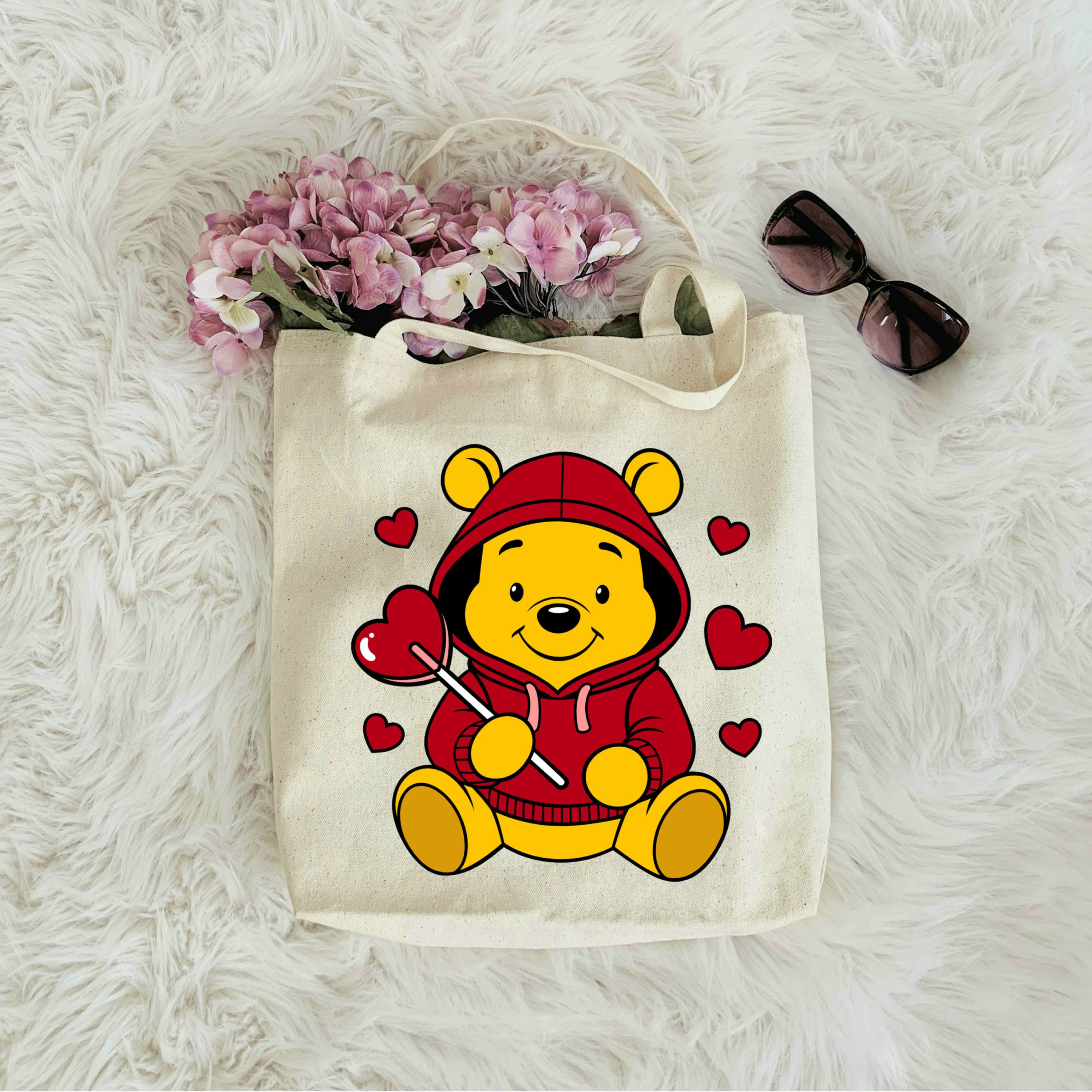 Pooh Bear Tote Bag, Winnie the Pooh Bag, Cute Bear Tote Bag, Heart Bag ...