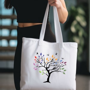 Eco Tote Bag With Tree and Birds, Tote Bag Aesthetic, Tree Tote Bag ...