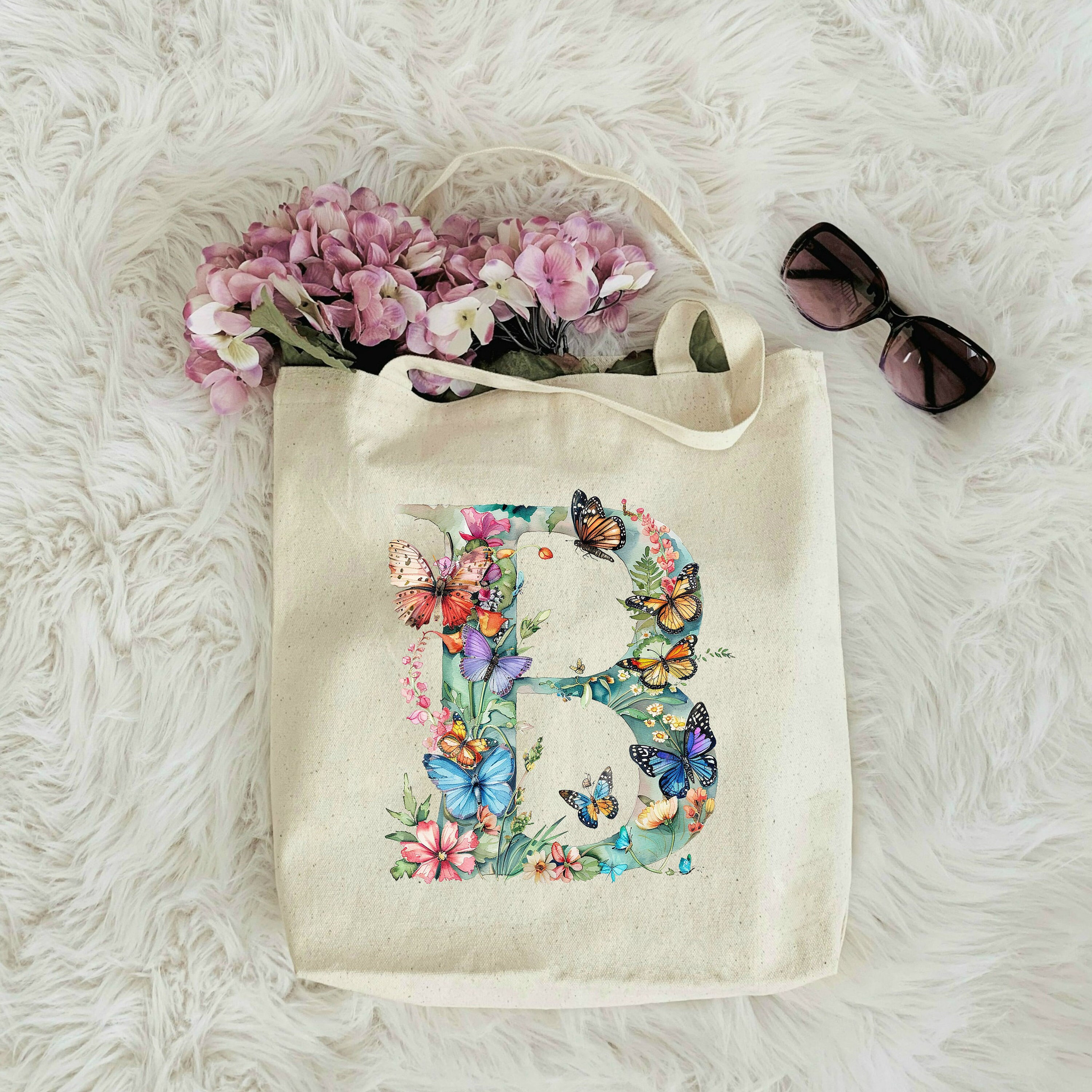 Custom Floral Tote Bag, Floral Alphabet Tote Bag, Flower Tote Bag ...