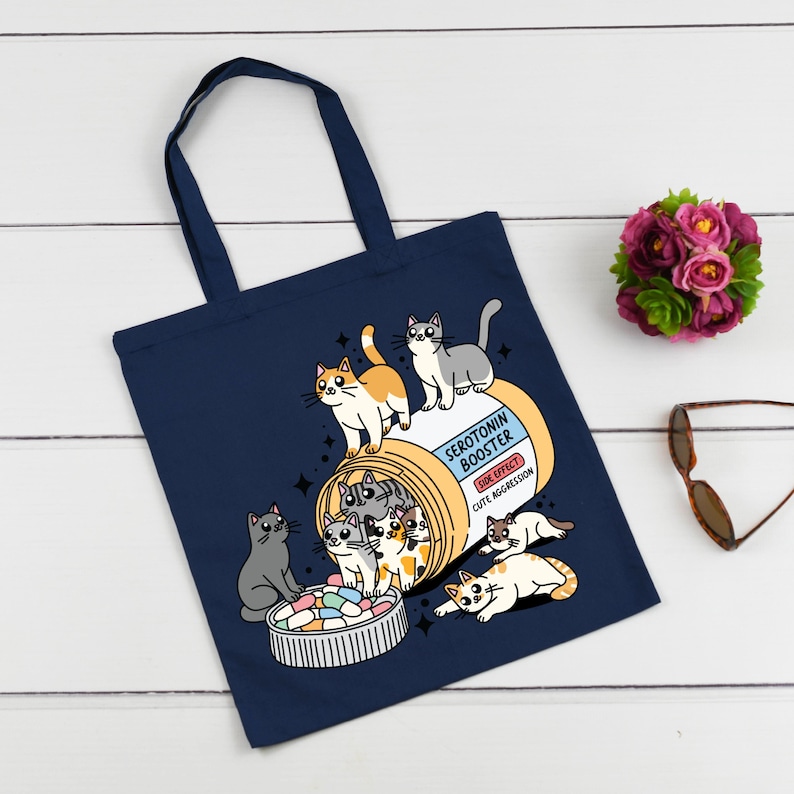 Serotonin Booster Tote Bag, Cat Lover Tote Bag, Anti Depressant Cat ...