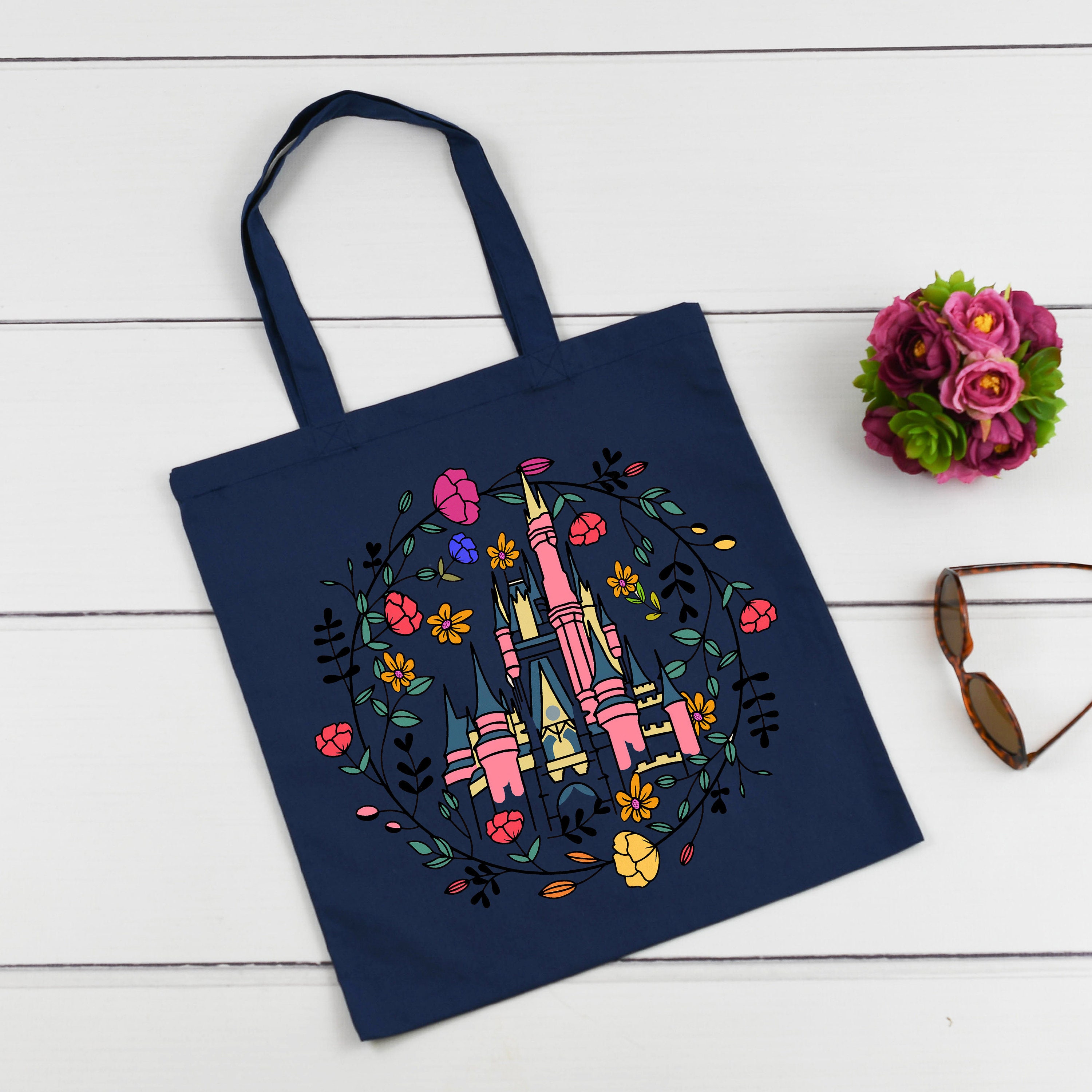 Flower Castle Tote Bag, Disney Castle Bag, Disney Tote Bag, Floral Tote ...