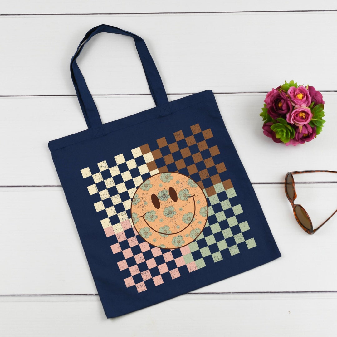 Checkered Face Tote Bag, Flower Face Tote Bag, Lover Bag, Gift for Her ...