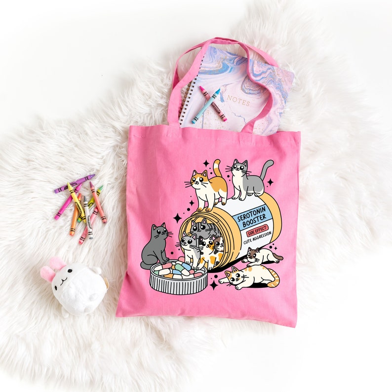 Serotonin Booster Tote Bag, Cat Lover Tote Bag, Anti Depressant Cat ...