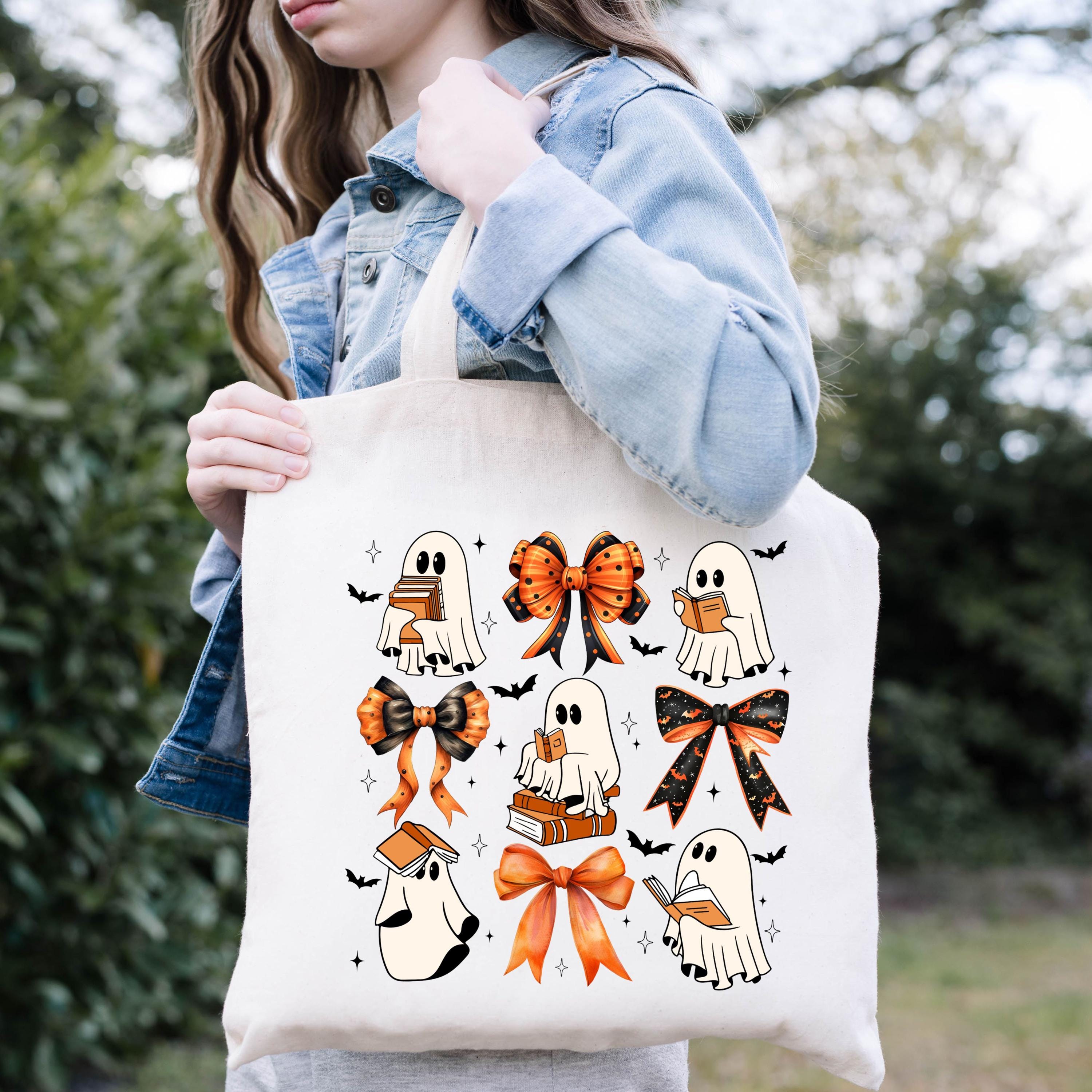 Halloween Book Lover Gift, Halloween Teacher Tote Bag, Book Reading ...