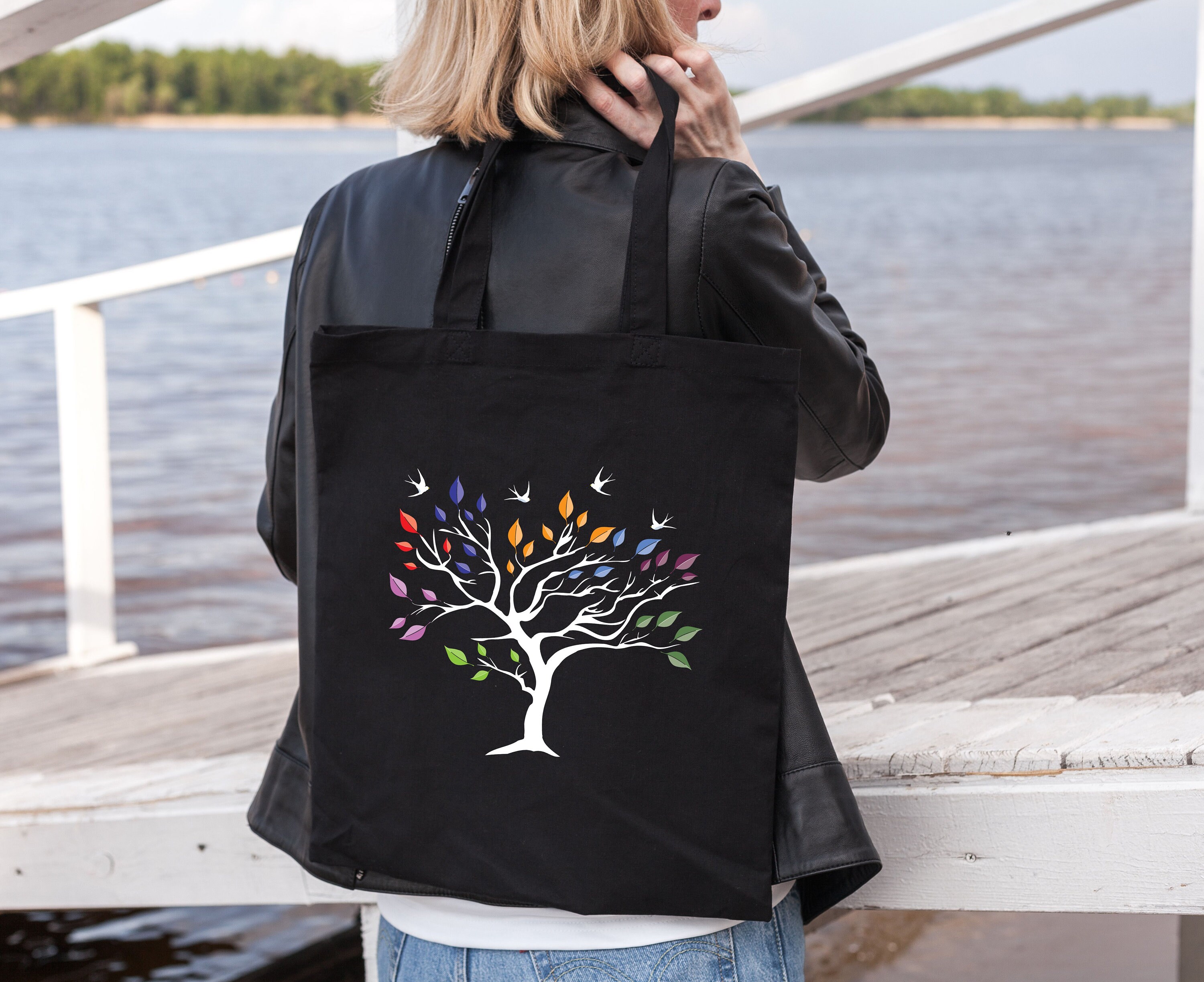 Eco Tote Bag With Tree and Birds, Tote Bag Aesthetic, Tree Tote Bag ...