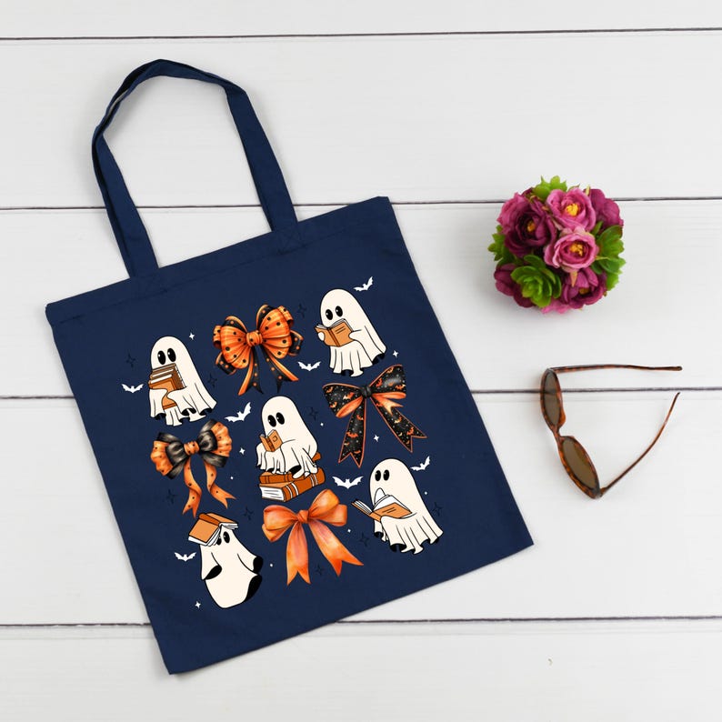 Halloween Book Lover Gift, Halloween Teacher Tote Bag, Book Reading ...