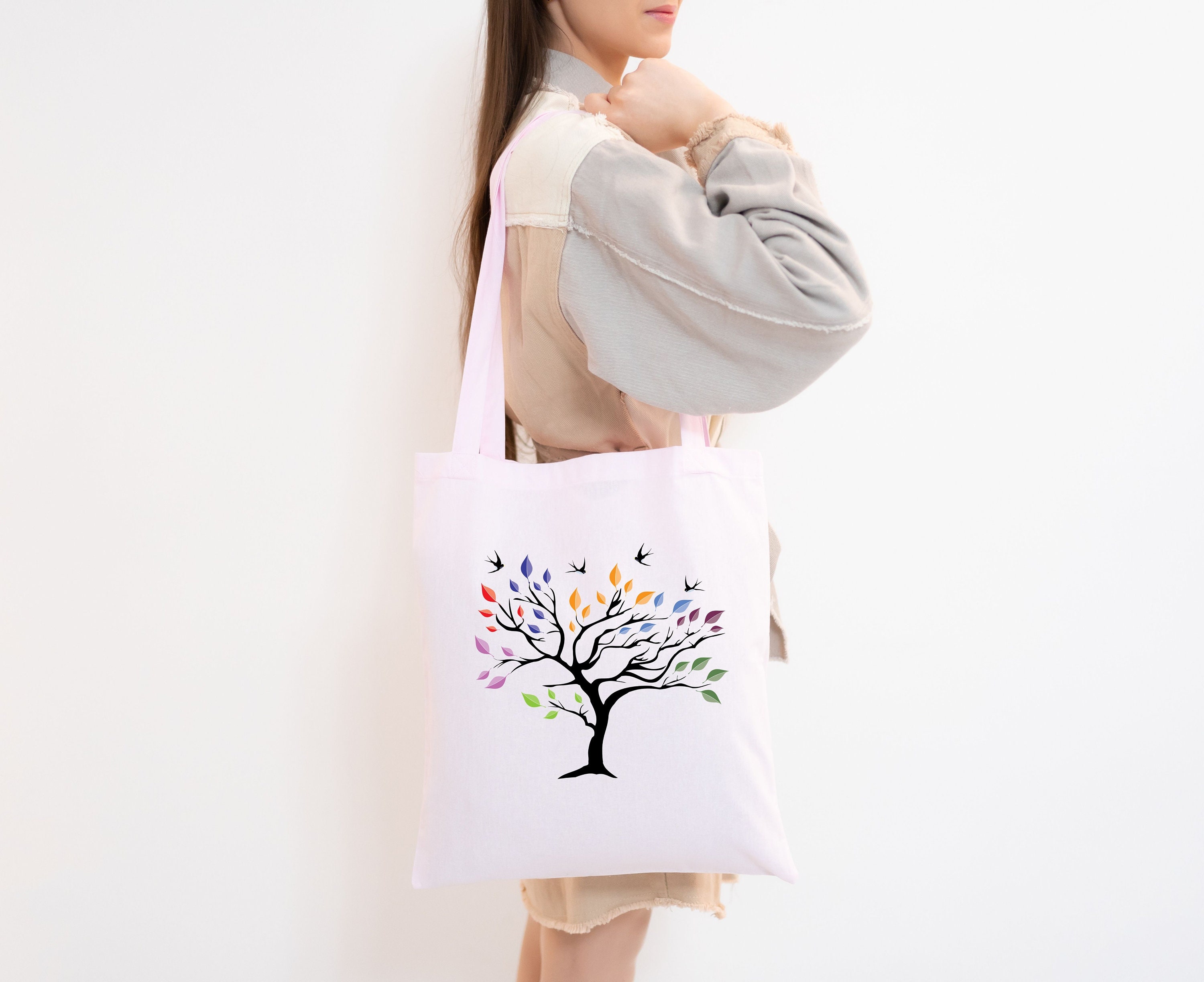 Eco Tote Bag With Tree and Birds, Tote Bag Aesthetic, Tree Tote Bag ...