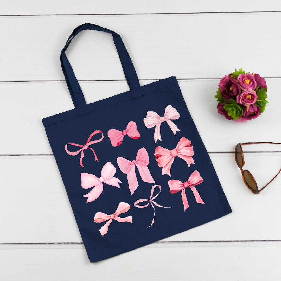Pink Bow Tote Bag, Pink Ribbon Tote Bag, Cute Ribbon Bag, Gift for Her ...