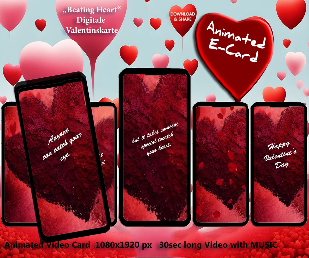 Valentine's Day Ecard beating Heart Animated E-card With Sounds MP4 GIF ...
