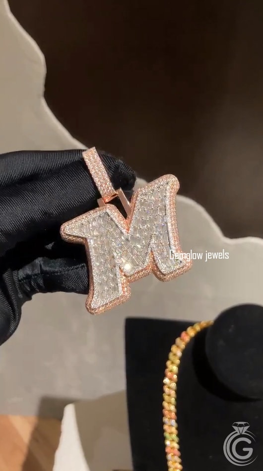 Customized Initial M Letter Pendant, Initial Name Pendant, Hip Hop ...