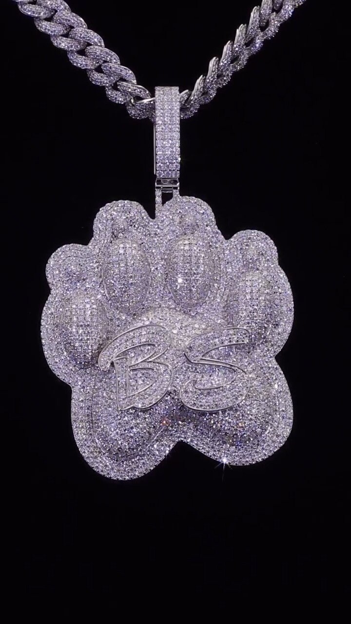 Dog Paw Chain Pendant, Iced Out Custom Pendant, Dog Paw Print Style ...