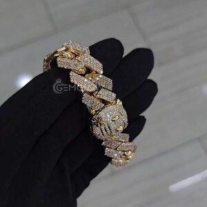 18mm Men's Iced Out Cuban Link Bracelet, Silver Moissanite Diamond ...