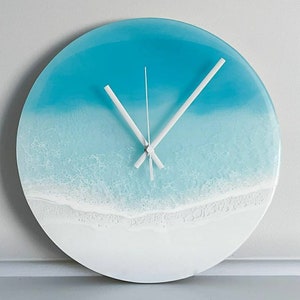 Sea Color Wall Clock With Greek Beach Sand and Ocean Color Resin ...