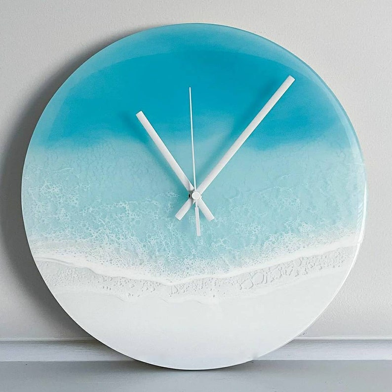 Sea Color Wall Clock With Greek Beach Sand and Ocean Color Resin ...
