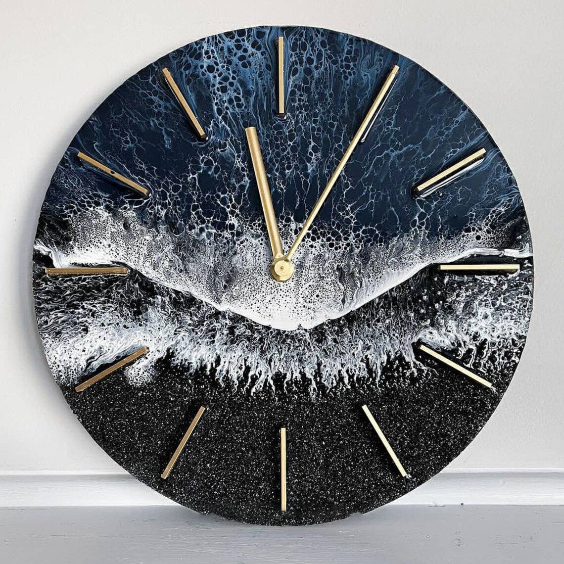 Sea Color Wall Clock With Greek Beach Sand and Ocean Color Resin ...