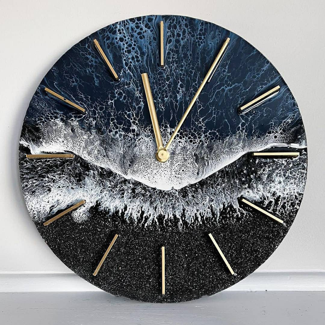 Sea Color Wall Clock With Greek Beach Sand and Ocean Color Resin ...