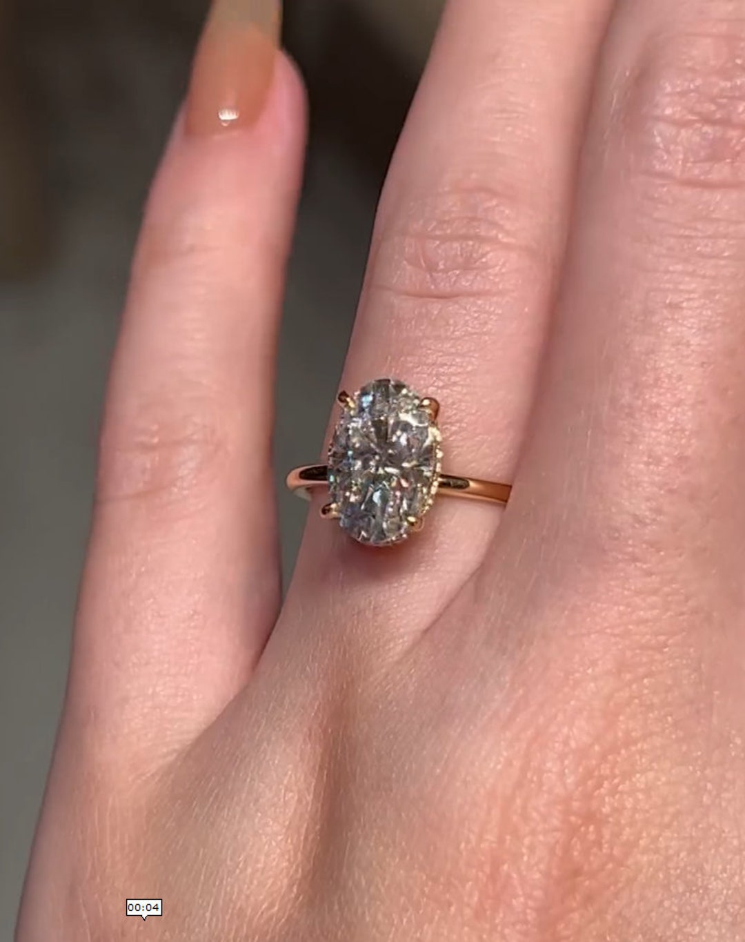3 Ct Elongated Oval Cut Moissanite Engagement Ring, Hailey Bieber Ring ...