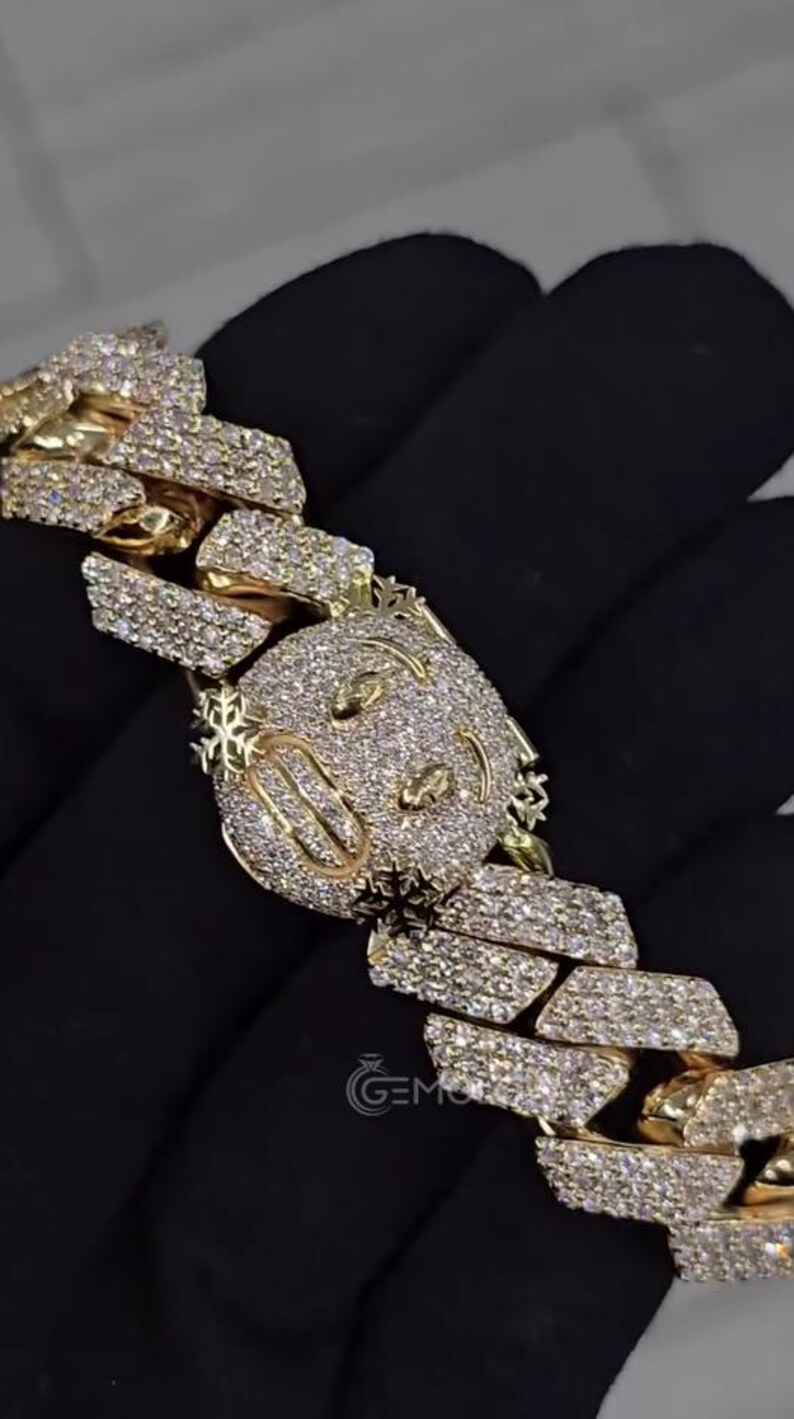 18mm Men's Iced Out Cuban Link Bracelet, Silver Moissanite Diamond ...