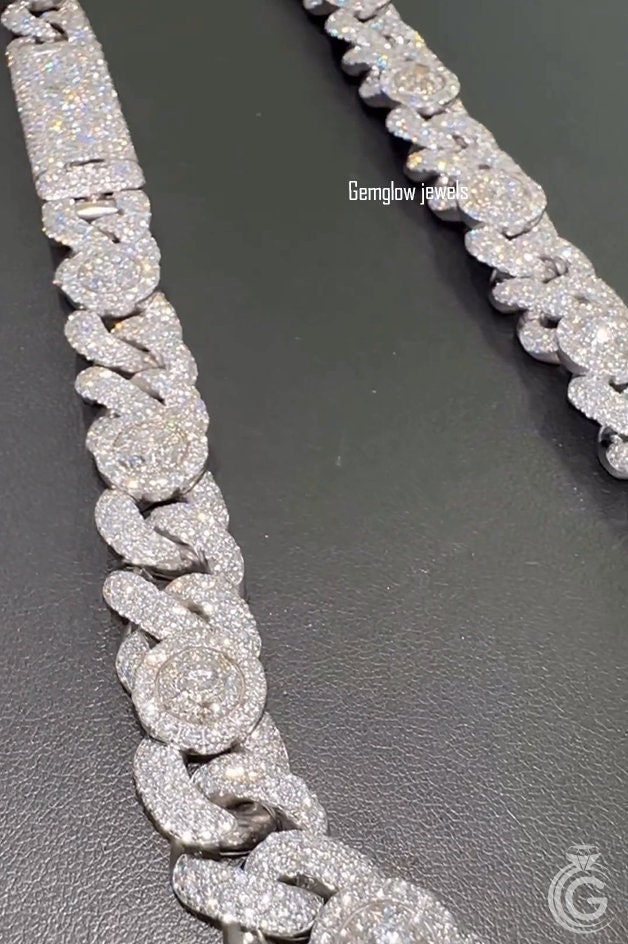 16mm Iced Out Miami Cuban Link Chain, 925 Sterling Silver Cuban, Iced ...