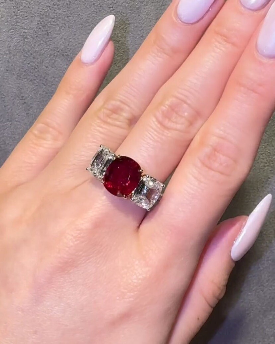 5 Ct Ring Cushion Cut Trilogy Ring, Anniversary Ring, Wedding Ring ...