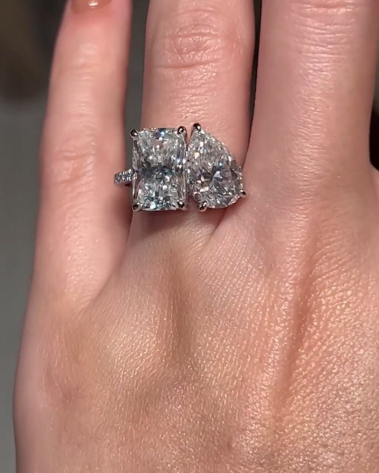 6 Ct Toi Et Moi Celebrity Engagement Ring, Two Stone Promise Ring ...