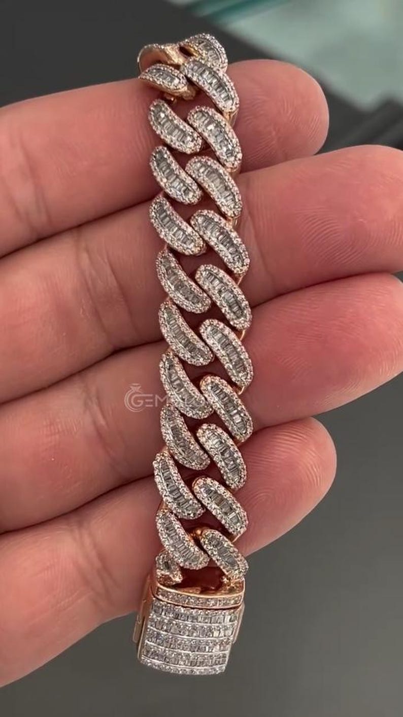 12mm Baguette Diamond Miami Cuban Chain Bracelet Iced Out Unisex ...