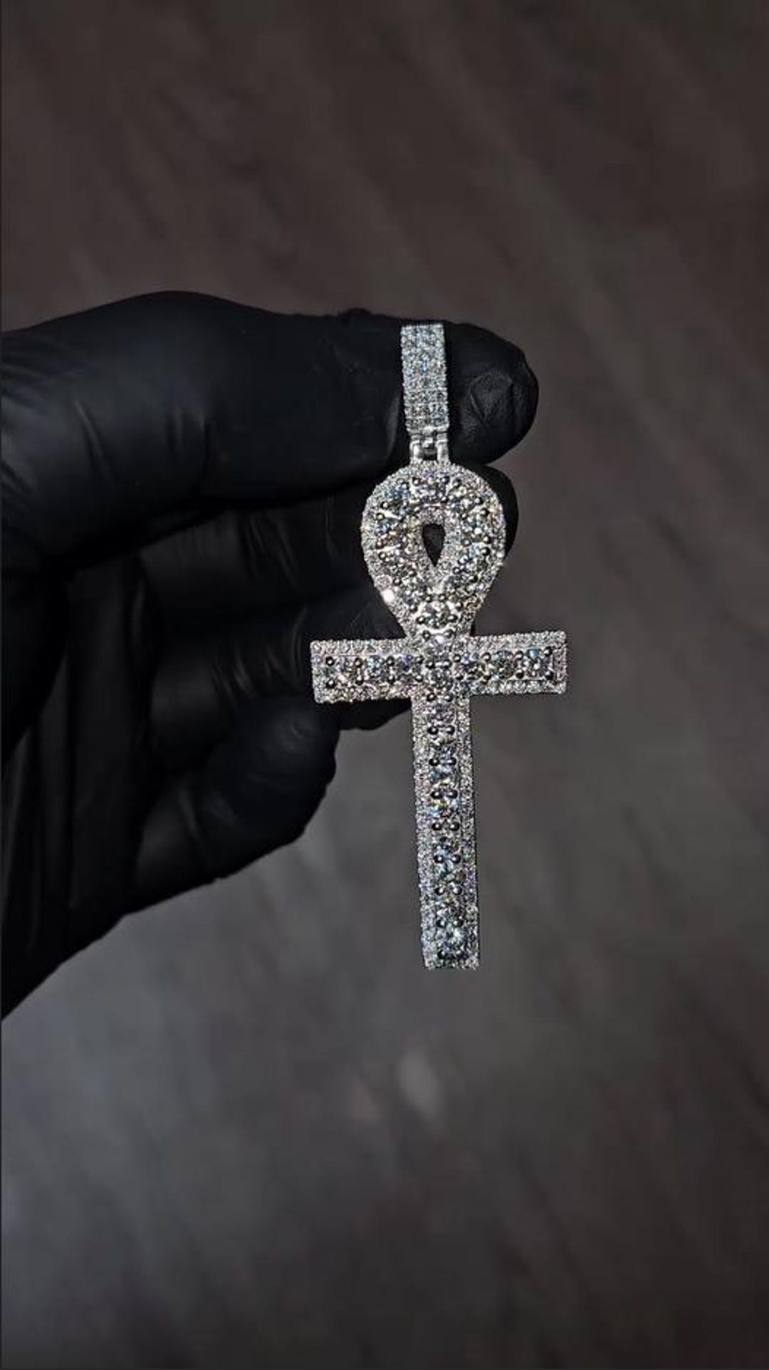 Iced Out Ankh Cross Pendant, Round Diamond Cross Pendant, Religious ...