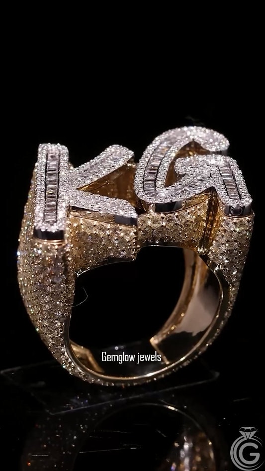 Iced Out Initial Letter Ring, VVS Moissanite Diamond Men's Ring, Iced ...