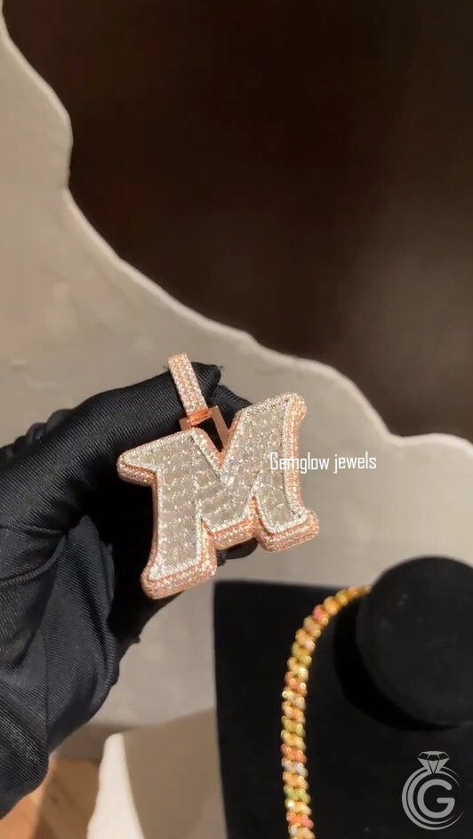 Customized Initial M Letter Pendant, Initial Name Pendant, Hip Hop ...