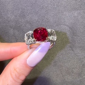 5 Ct Ring Cushion Cut Trilogy Ring, Anniversary Ring, Wedding Ring ...