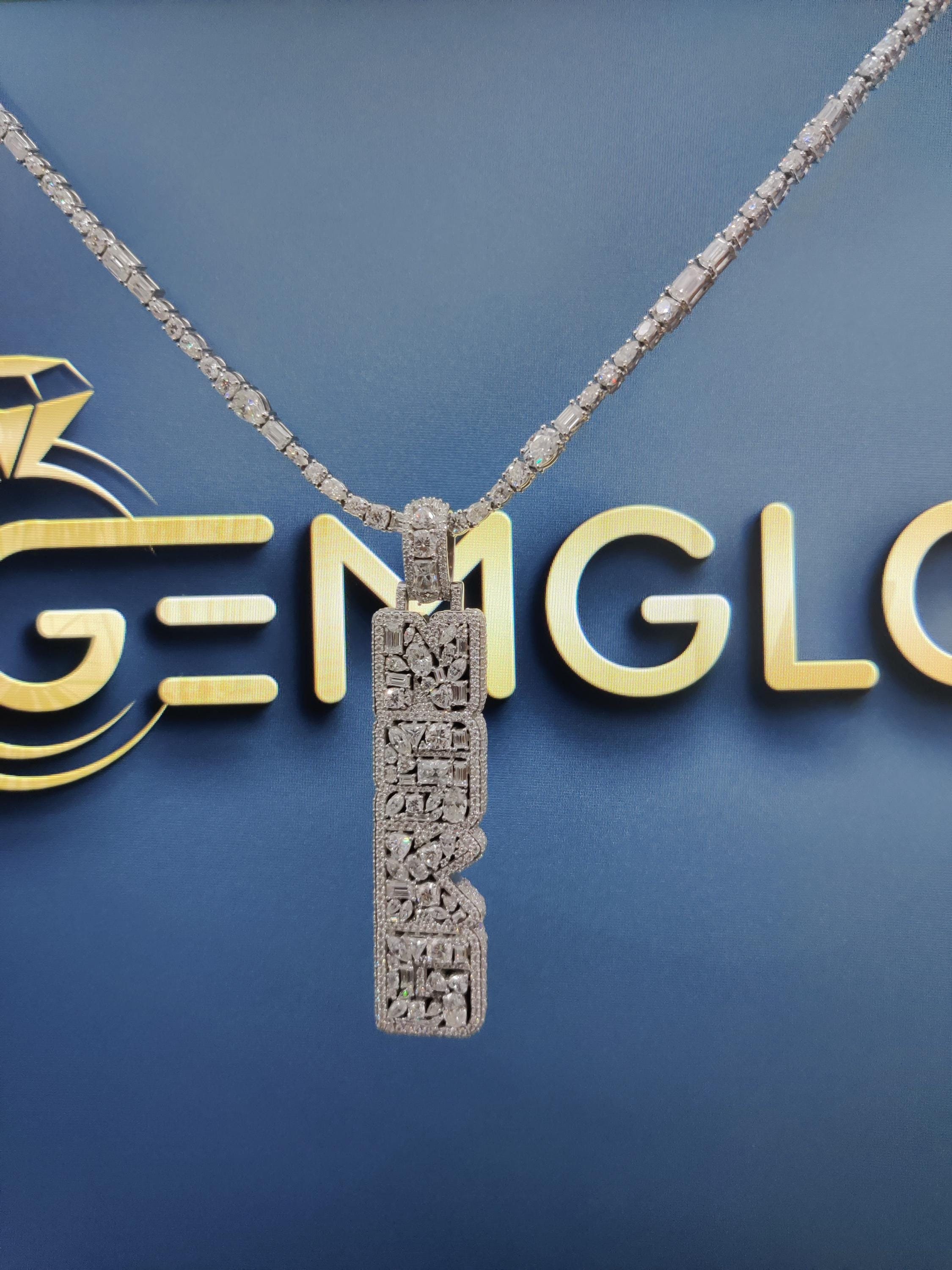 Custom Fully Iced Letter Pendant, Real Moissanite Letter Pendant, Iced ...