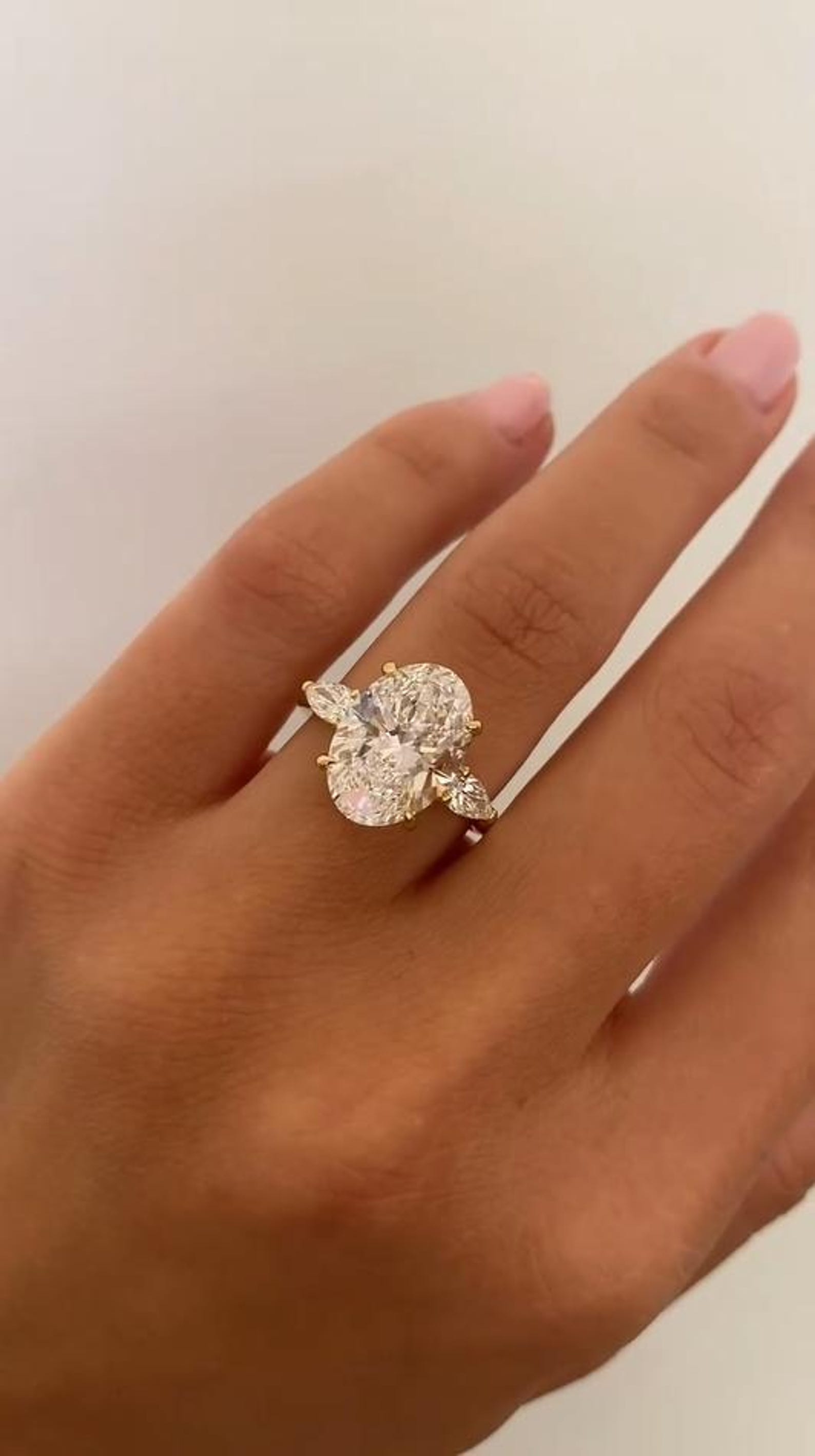 4.0 CT Oval Cut Moissanite Engagement Ring, Three Stone Ring, Side Pear ...