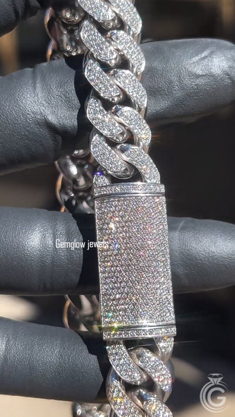 15mm Miami Cuban Link Chain, Iced Out Cuban Link Chain, Sterling Silver ...