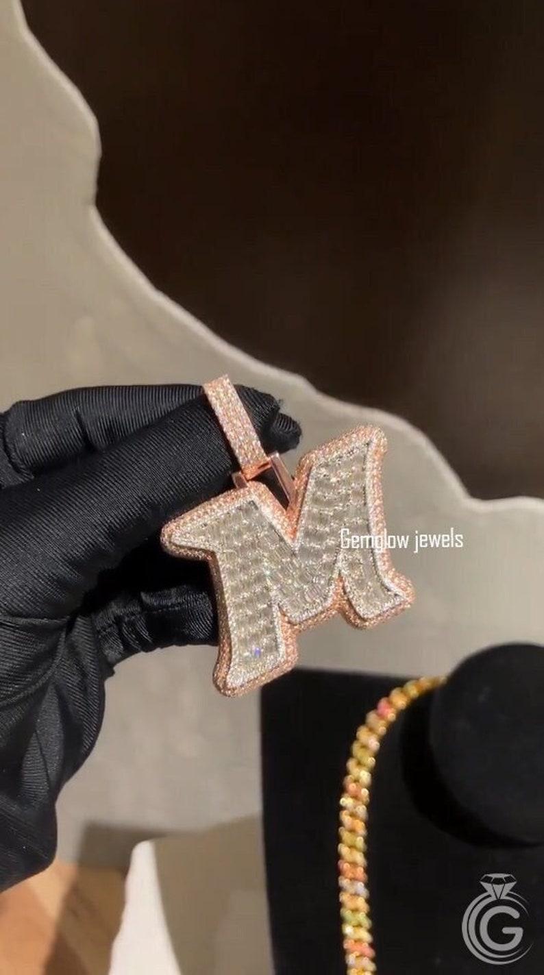 Customized Initial M Letter Pendant, Initial Name Pendant, Hip Hop ...