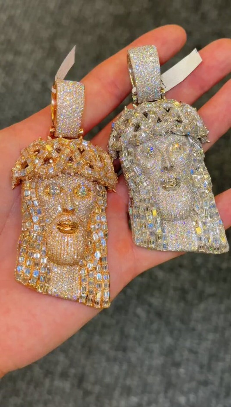 Iced Out Jesus Face Pendant, Icy Diamond Jesus Face Necklace, Bling Hip ...
