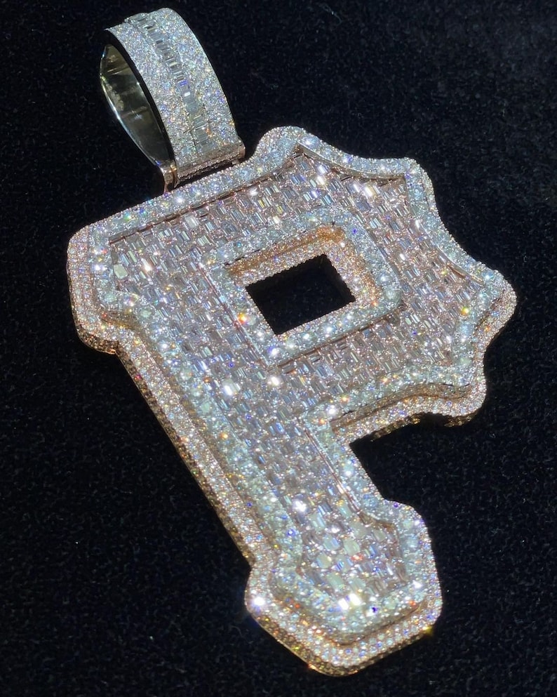 Initial P Letter Personalized Pendant, Moissanite Baguette Font Hip Hop ...