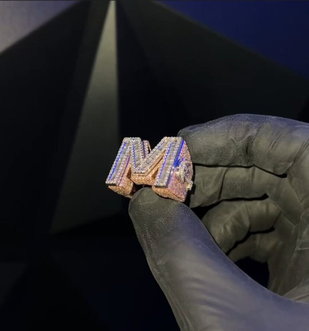 Men's Square Ring Iced Out Large Simulated Baguette Diamond Cross 925 ...