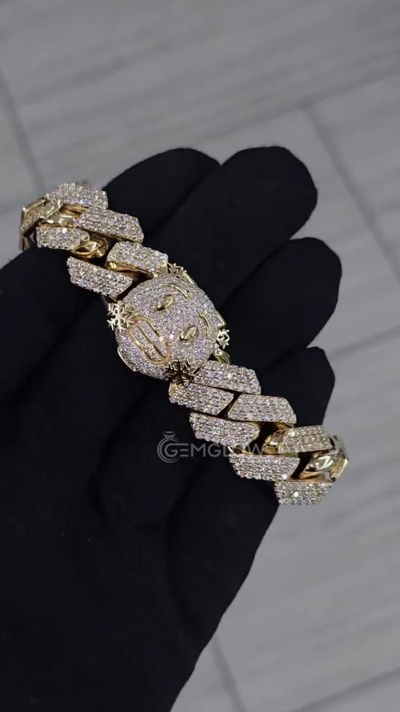 18mm Men's Iced Out Cuban Link Bracelet, Silver Moissanite Diamond ...