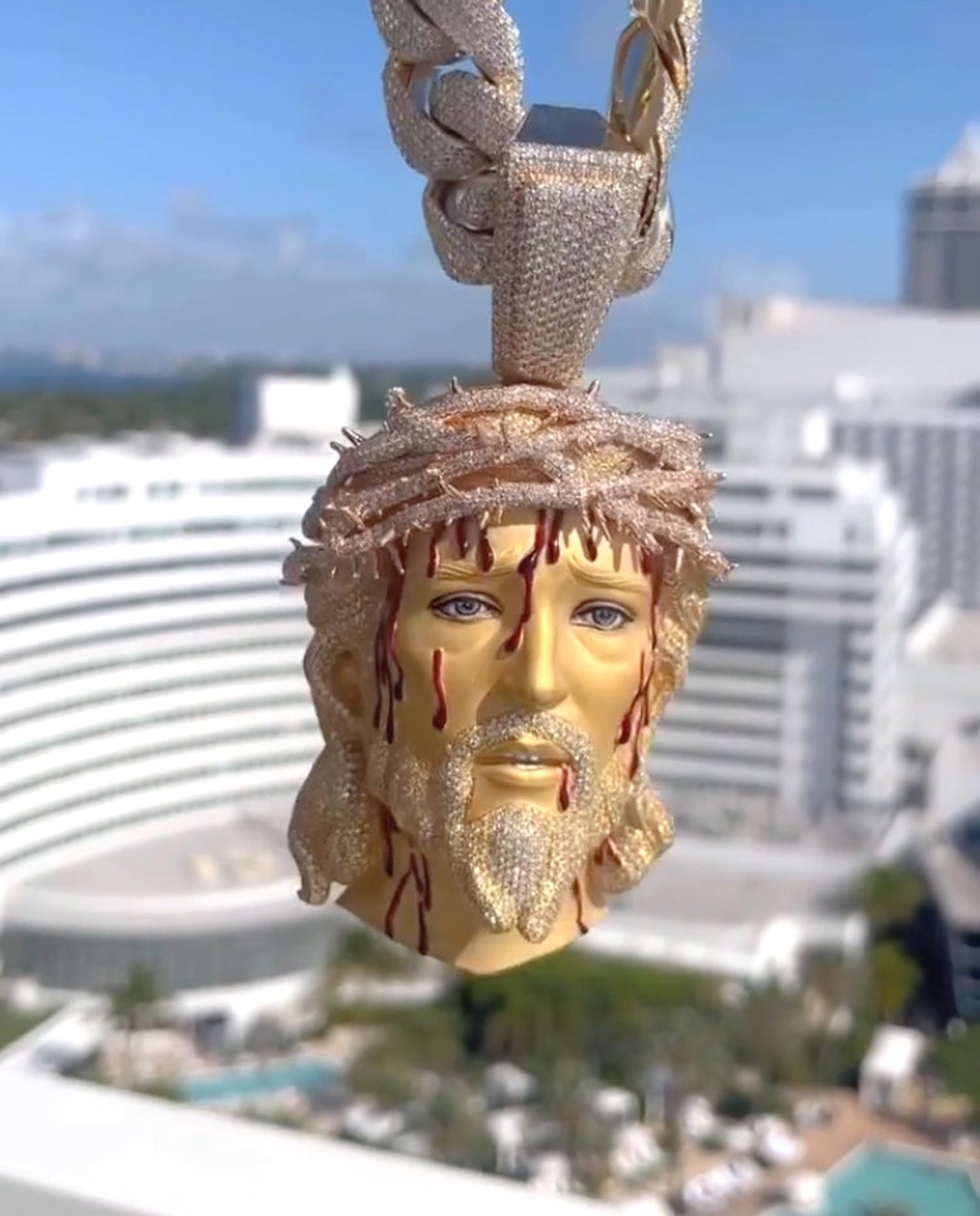 Iced Out Cubic Zirconia Jesus Face Pendant | Icy Diamond Jesus Face ...