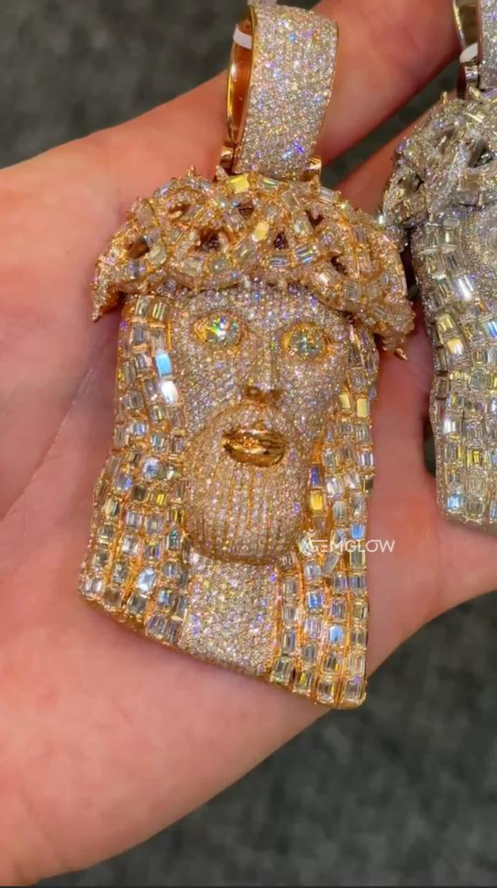 Iced Out Jesus Face Pendant, Icy Diamond Jesus Face Necklace, Bling Hip ...