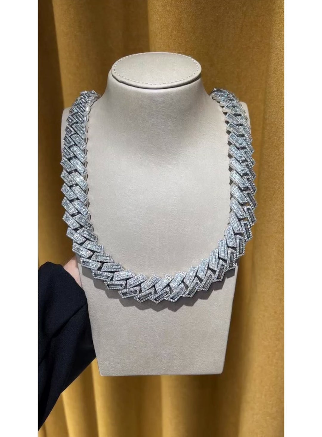 22mm Iced Out Cuban Diamond Chain, 925 Sterling Silver, Baguette ...