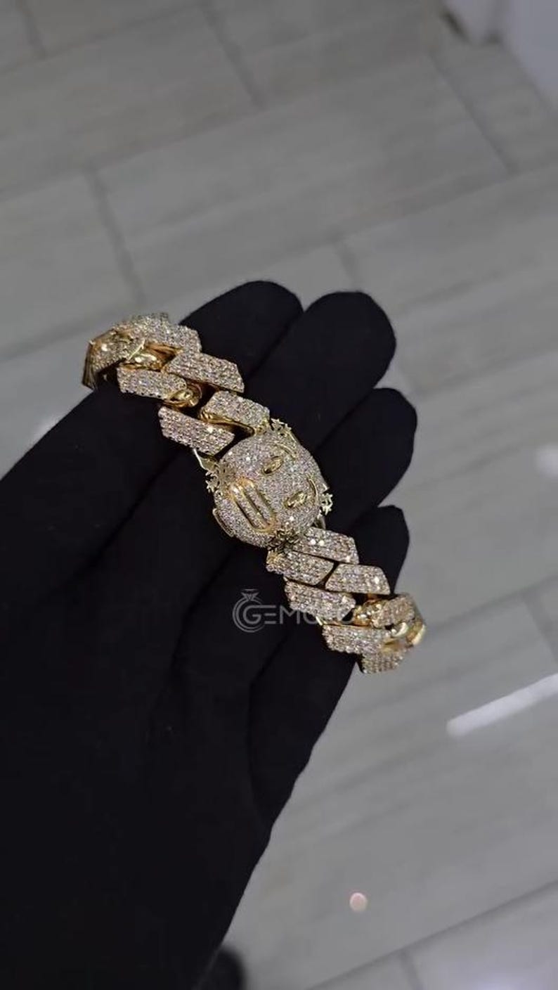 18mm Men's Iced Out Cuban Link Bracelet, Silver Moissanite Diamond ...