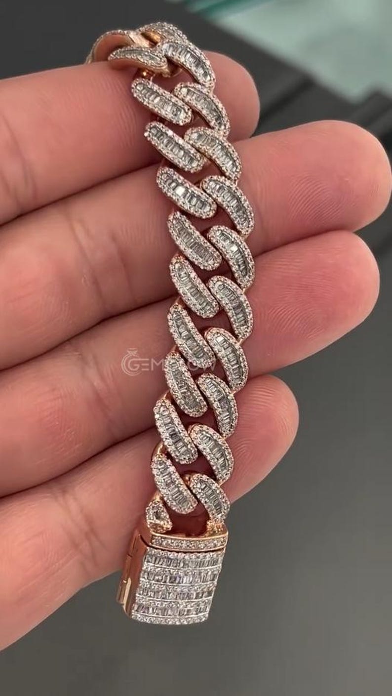 12mm Baguette Diamond Miami Cuban Chain Bracelet Iced Out Unisex ...