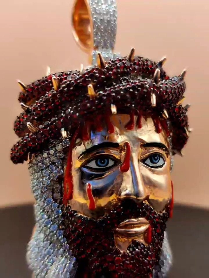 Iced Out Jesus Face Pendant, Icy Diamond Jesus Face Necklace, Custome ...