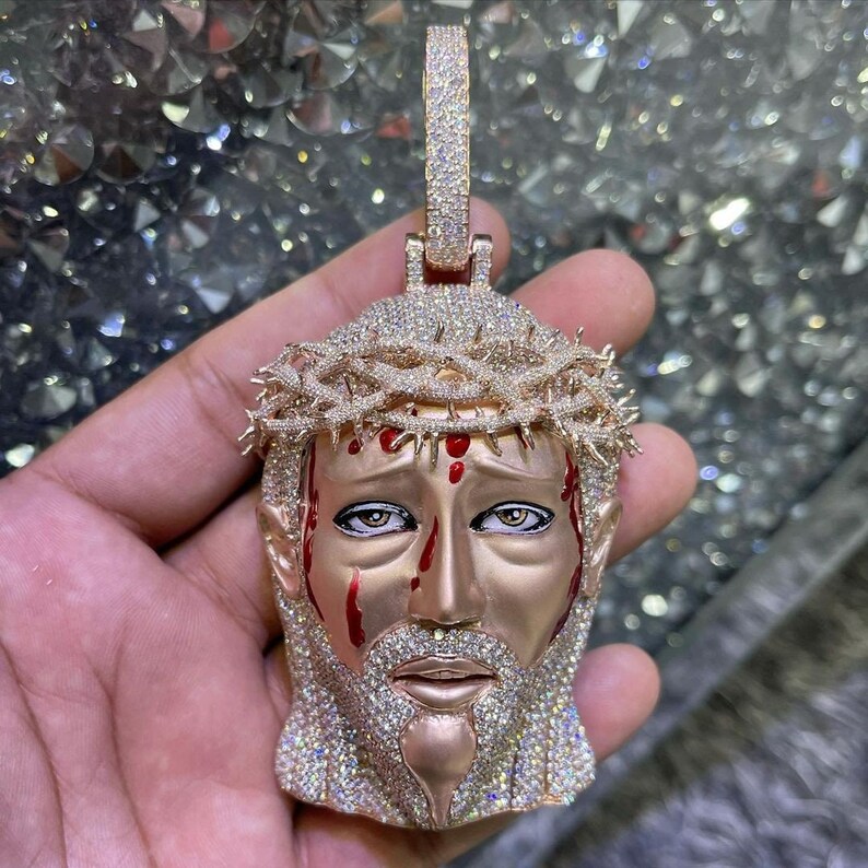 Iced Out Jesus Face Pendant, Icy Diamond Jesus Face Necklace, Bling Hip ...