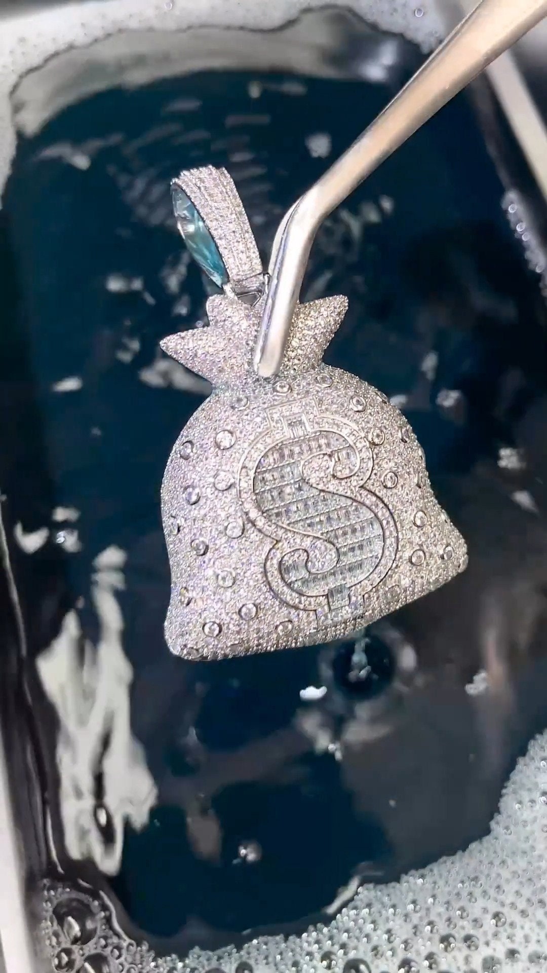 Big Money Pendant, Money Bag Pendant / CZ Round Diamond / 3D Ice Out ...