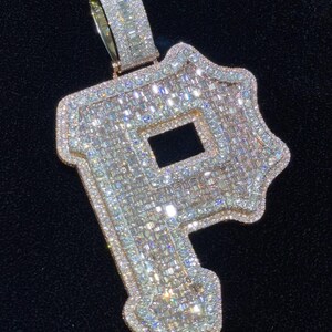 Initial P Letter Personalized Pendant, Moissanite Baguette Font Hip Hop ...