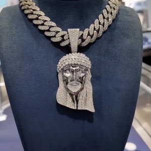 Fully Iced Out Jesus Pendant, Icy Diamond Jesus Face Necklace, Iced Out ...