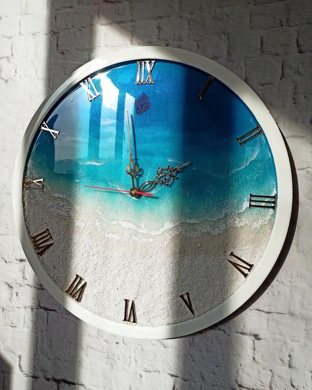 Sea Color Wall Clock With Greek Beach Sand and Ocean Color Resin ...