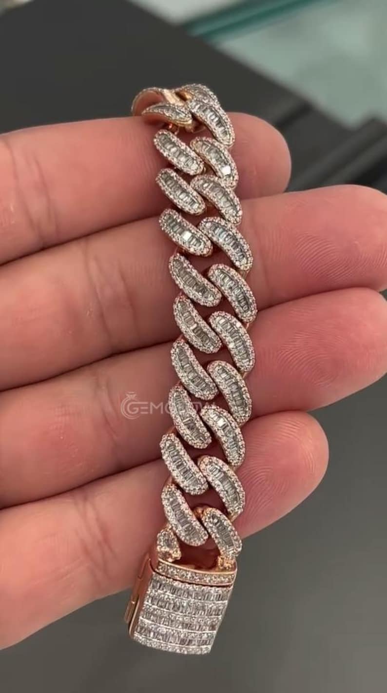 12mm Baguette Diamond Miami Cuban Chain Bracelet Iced Out Unisex ...